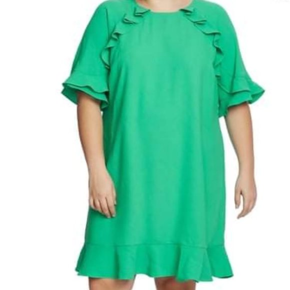 CeCe | Dresses | Nwt Cece Green Ruffled Crepe Shift Dress | Poshmark